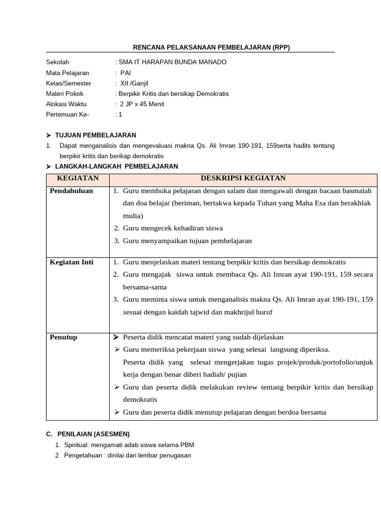 RPP Pai Kelas Xii | PDF