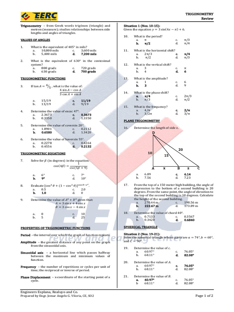 3. Trigonometry (Review Handout) | PDF