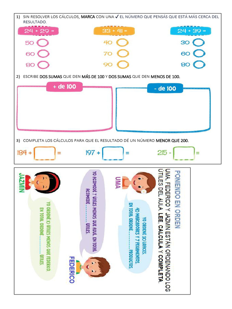CÁLCULOS APROXIMADOS Y TAREA 2°A | PDF