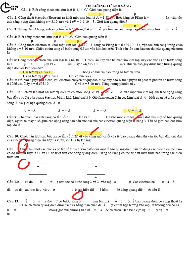 Ôn Lưỡng Tử Ánh Sáng HK2 | PDF