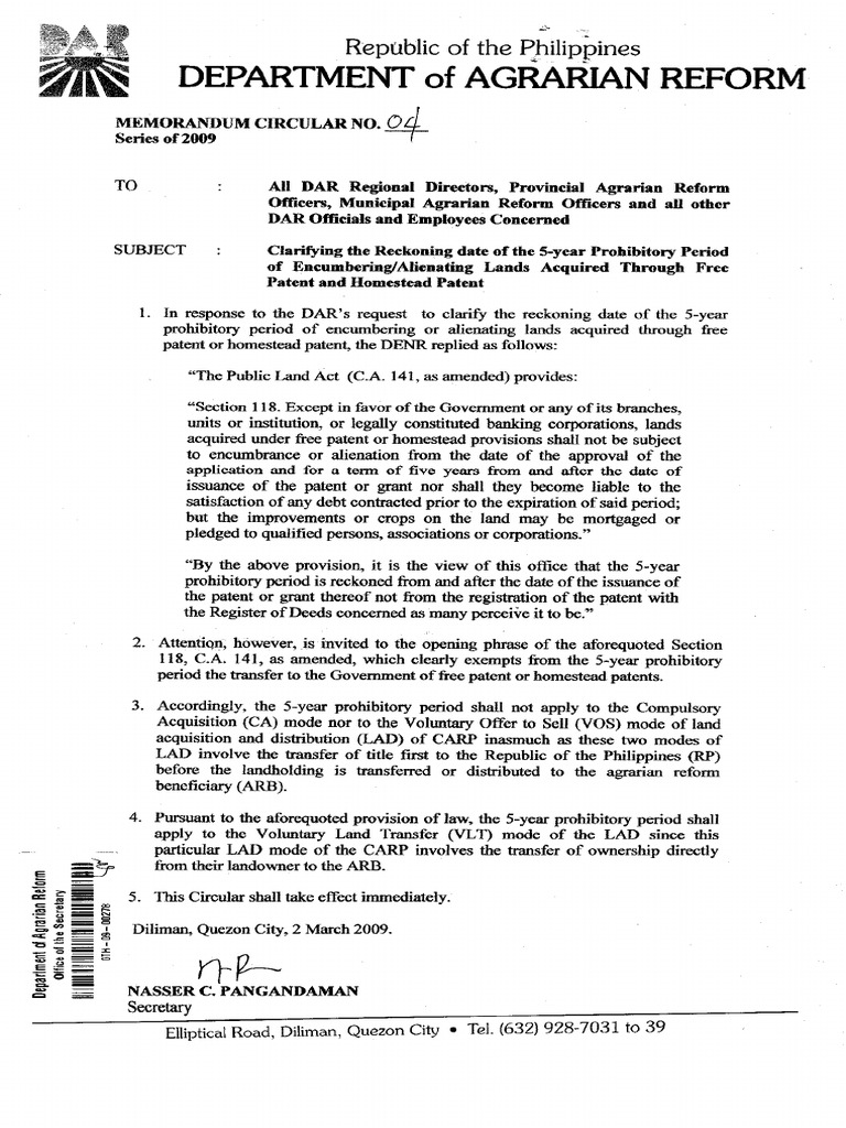 DAR Memo Circular 04 Series of - 2009 | PDF