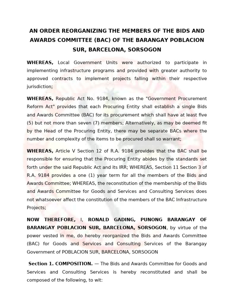 BAC EXECUTIVE ORDER 2024 | PDF