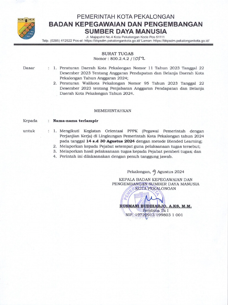 Surat Tugas Orientasi PPPPK - 0001 | PDF