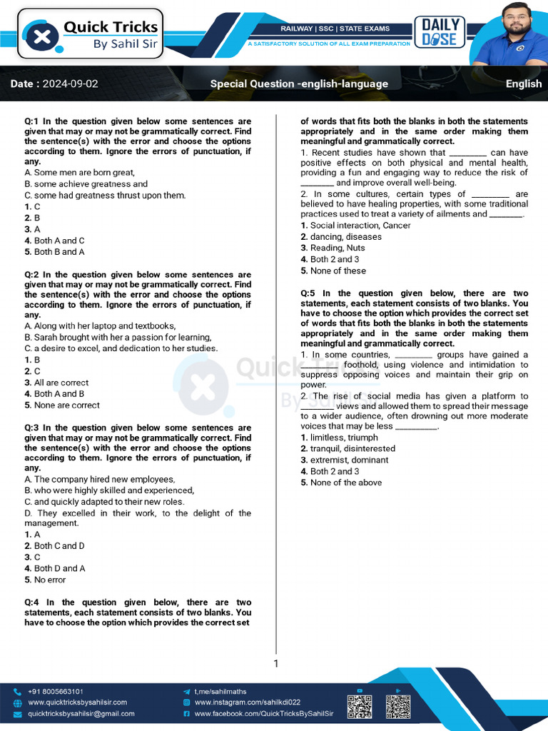 Special Question - English-Language English 2024-09-02 Quicktricks | PDF
