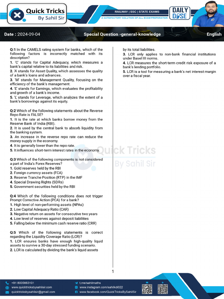 Special Question - General-Knowledge English 2024-09-04 Quicktricks | PDF