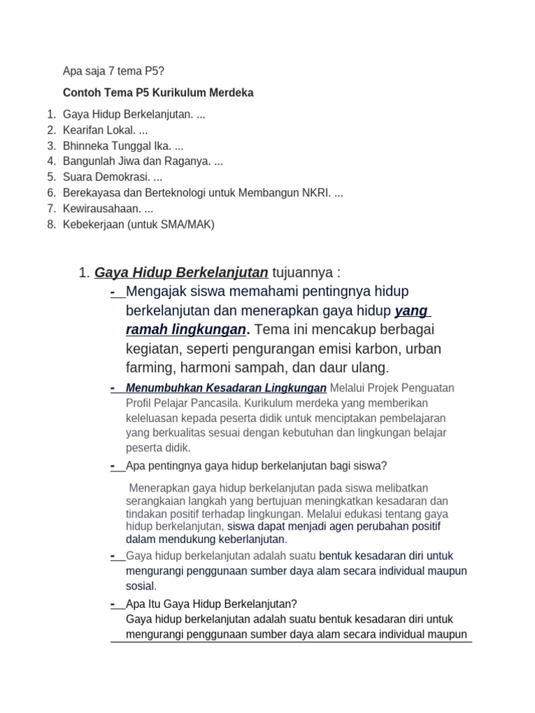 Apa Saja 7 Tema P5 | PDF
