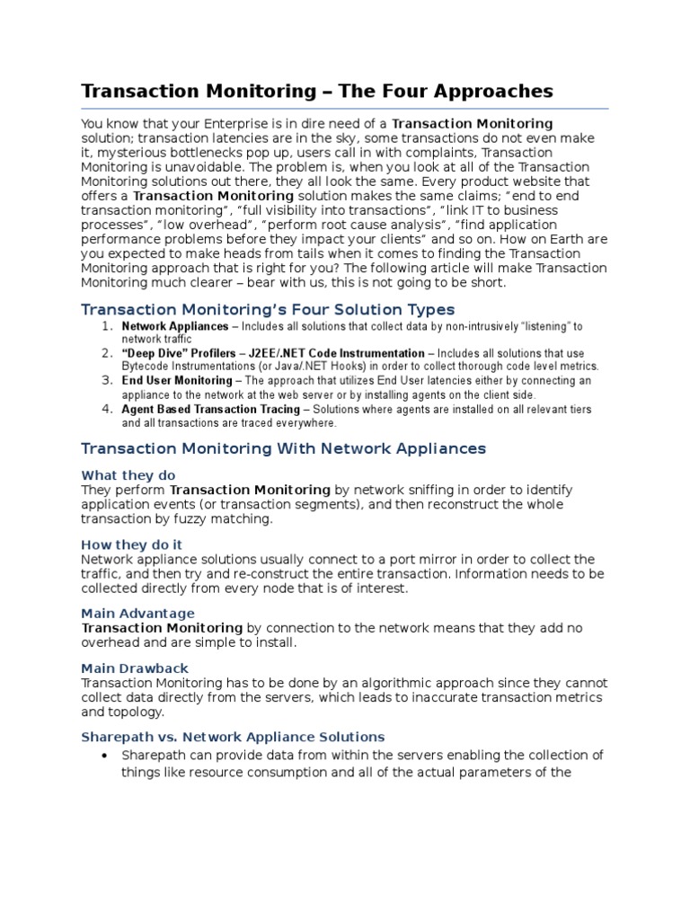 Transaction Monitoring | Operating System | Application Software