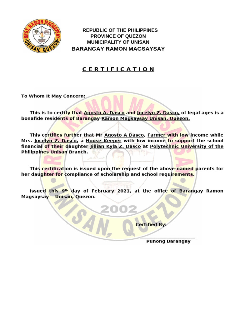 Cert of Low Income | PDF