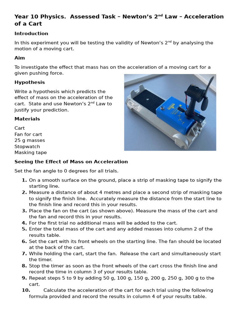 PRAC - Newton's 2nd Law - Fan Carts | PDF | Mass | Teaching Methods ...