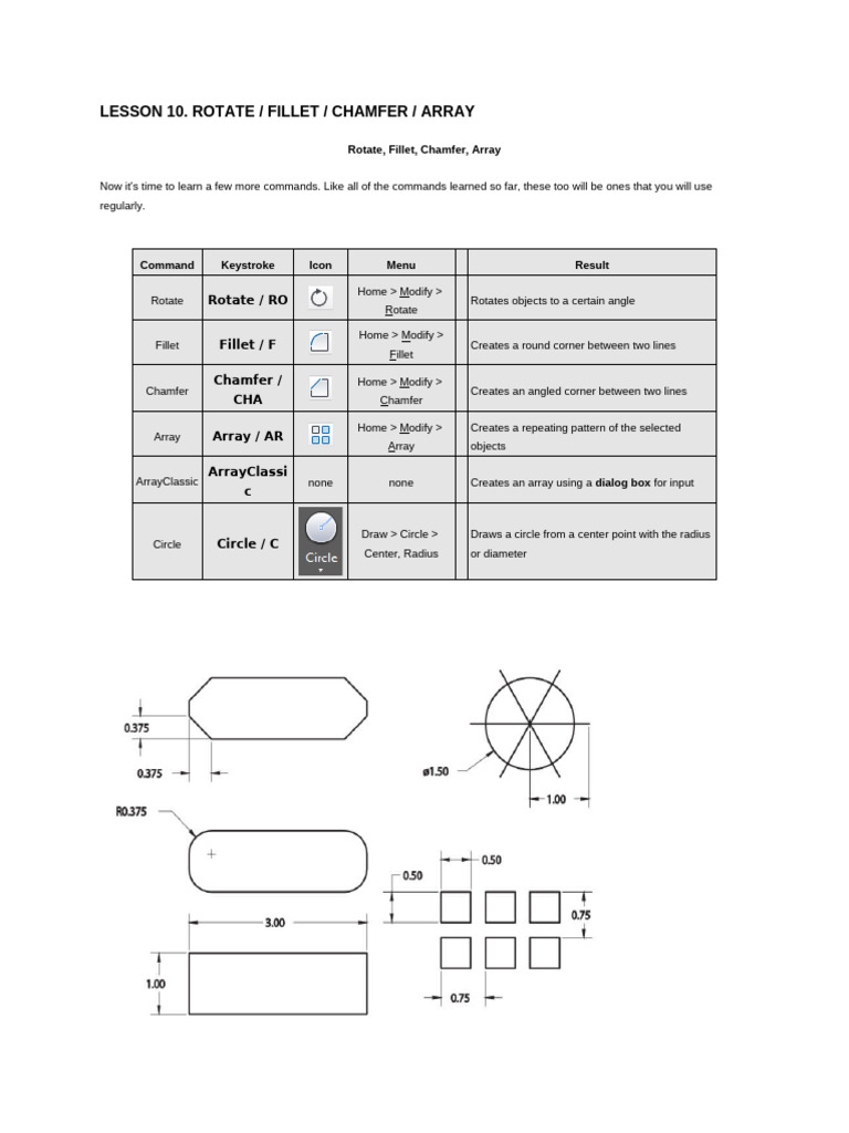 Lesson 10. Rotate, Fillet, Chamfer & Array | PDF
