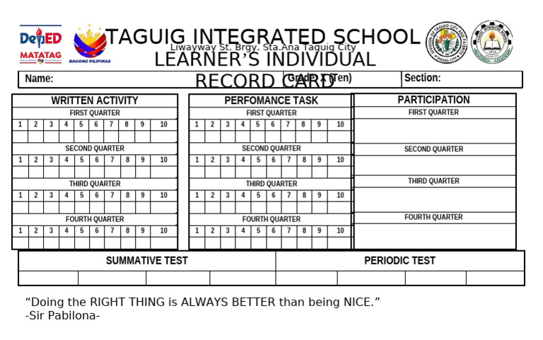 Learner's Individual Record Card | PDF