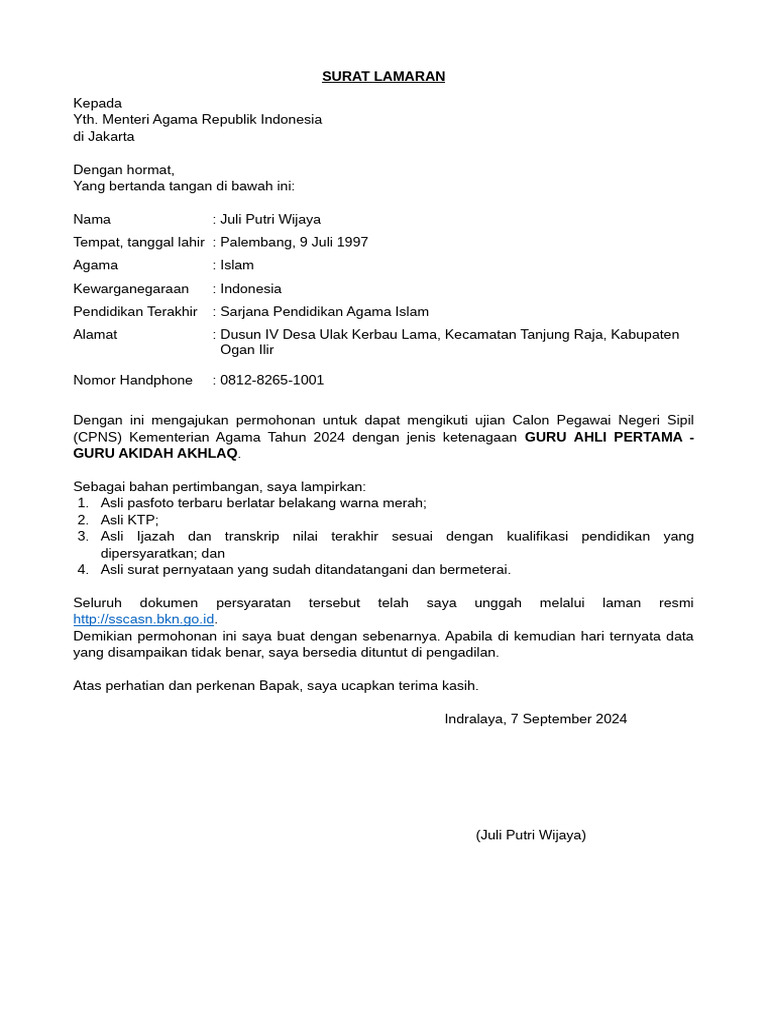 Surat Lamaran Kerja | PDF