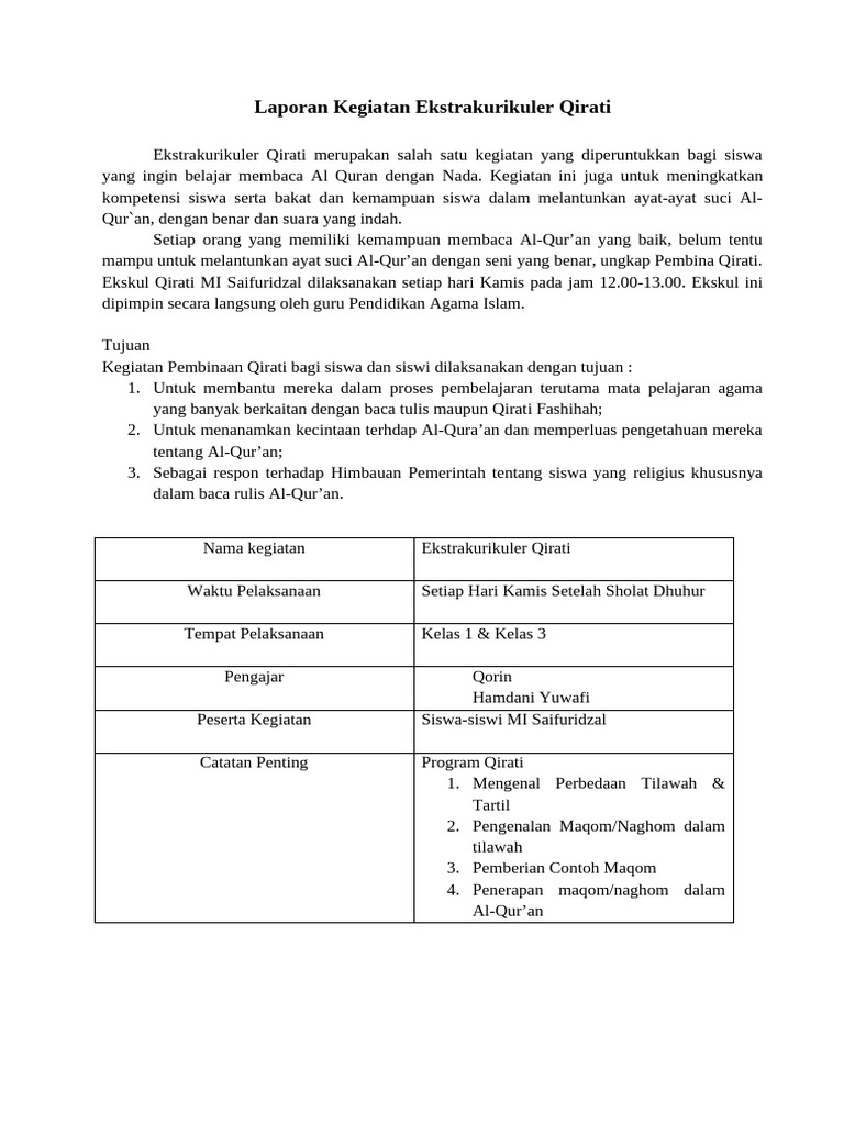 Laporan Ekstra Qori' | PDF