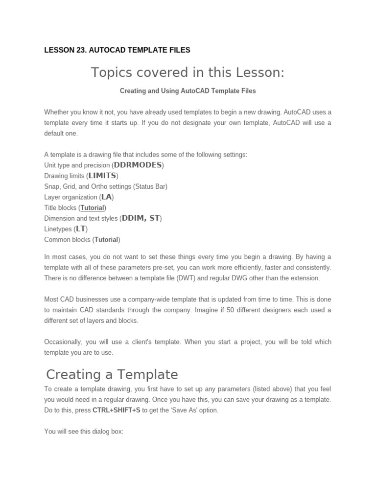 Lesson 23. Autocad Template Files | PDF