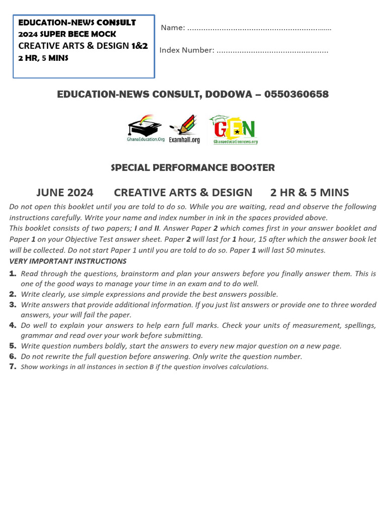 CREATIVE ARTS AND DESIGN MOCK QUESTIONS | PDF