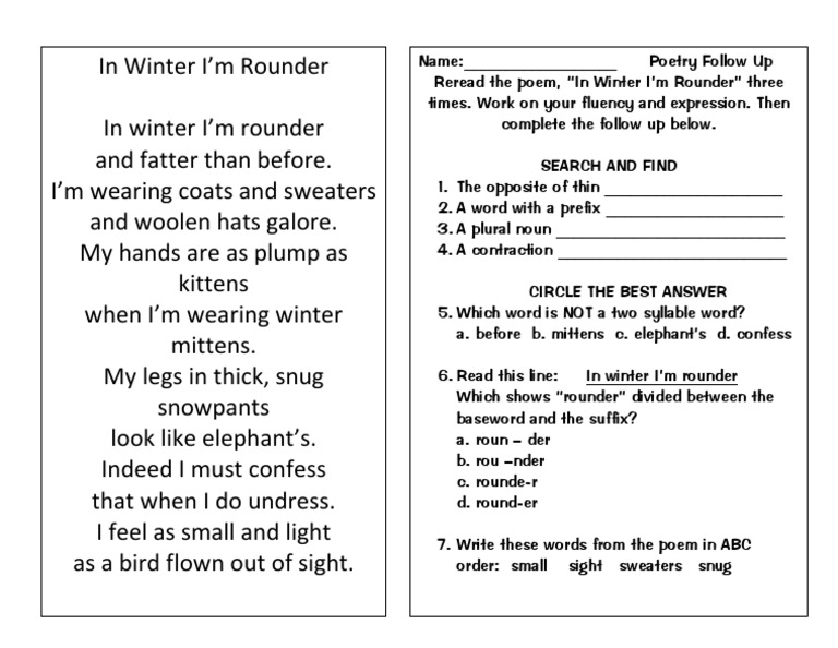 Winter Poetry Analysis and Activities | PDF | Morphology | Language ...