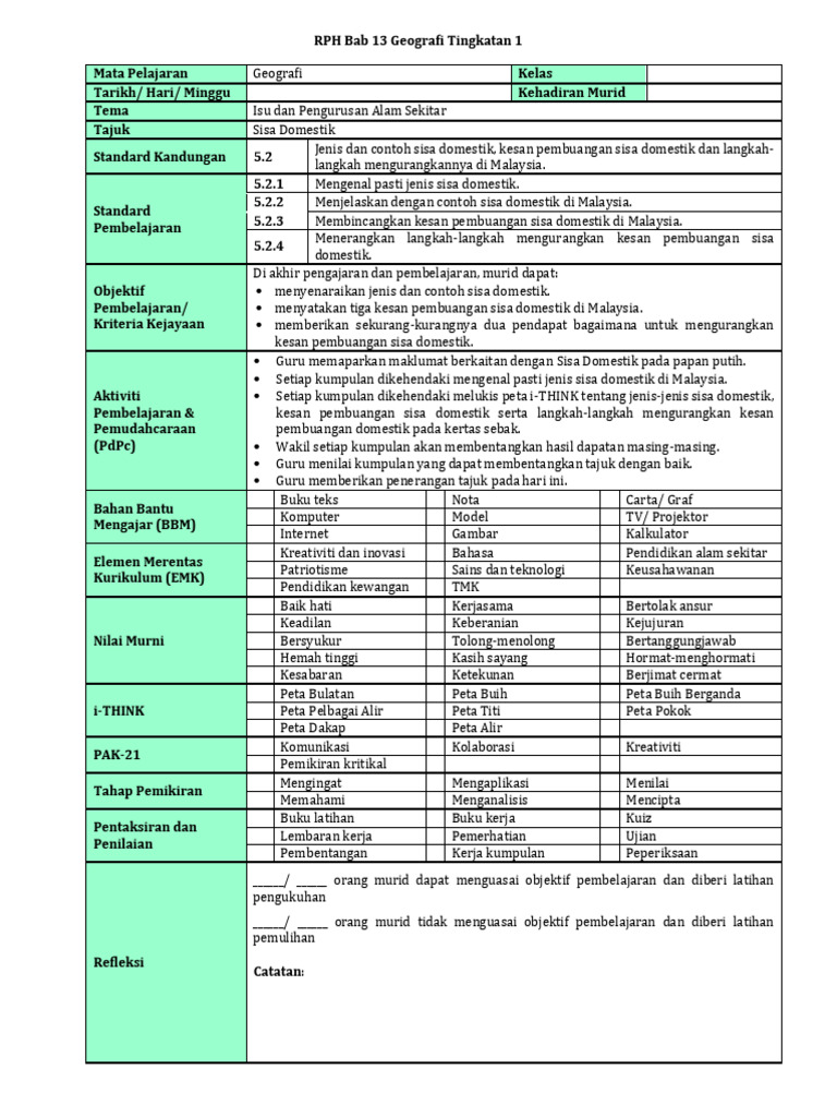 e-RPH Bab 13 Geografi Tingkatan 1 | PDF
