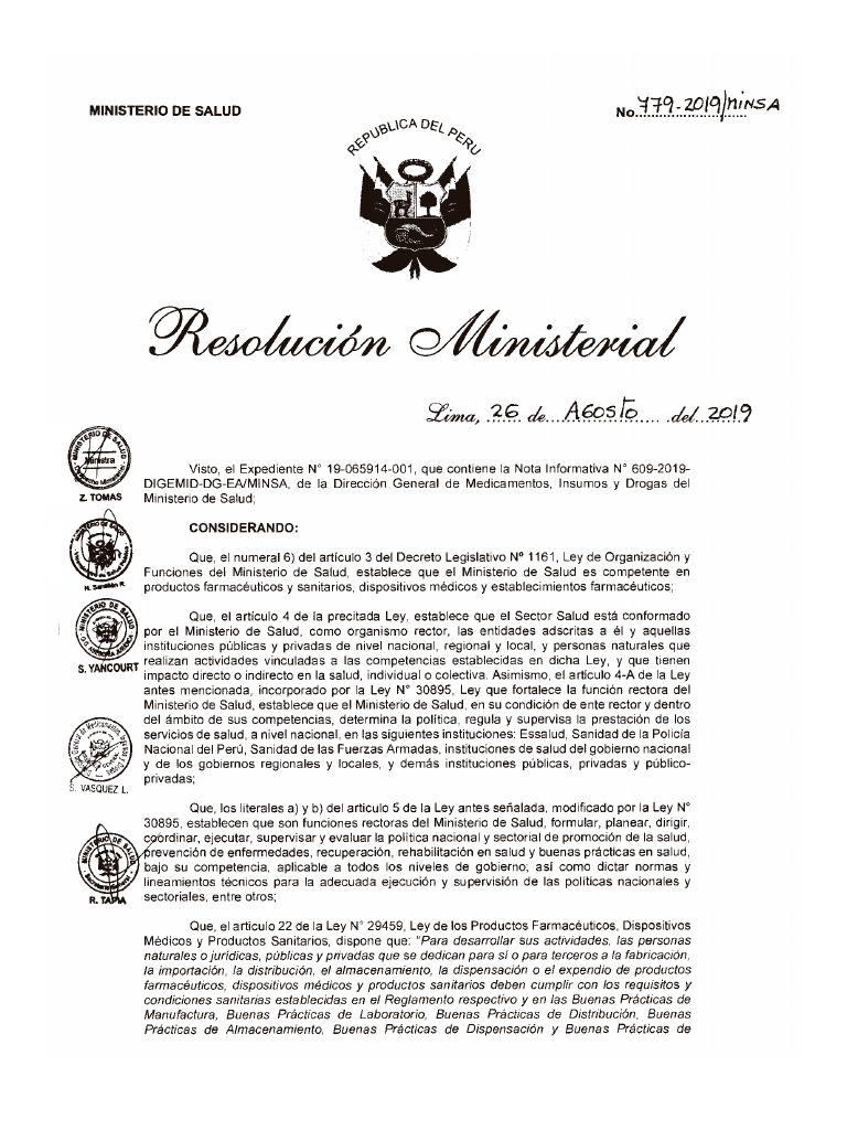 Guía BPM RM 779 2019 Minsa | PDF