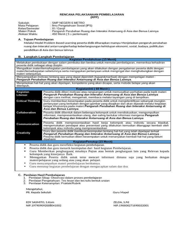 4 RPP Ips Kelas 9 Sem.1 | PDF