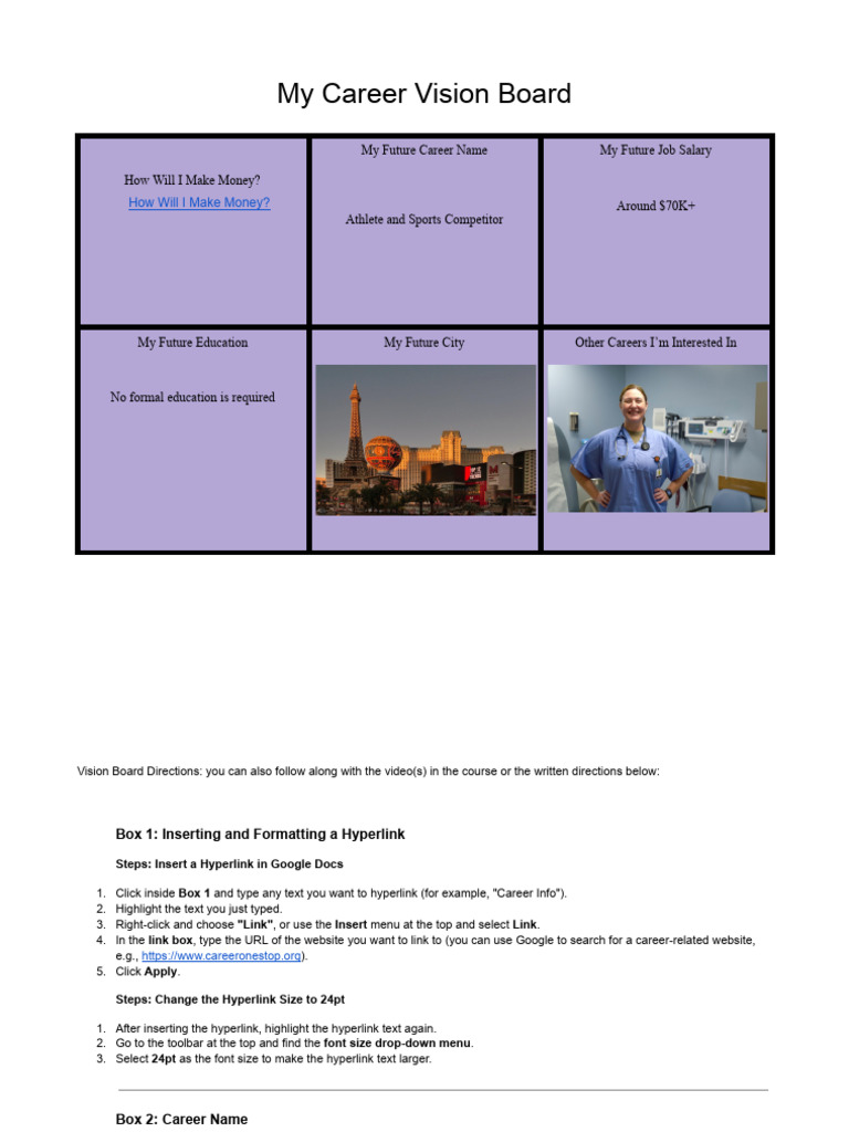 Master Student Copy Career Vision Board Template | PDF