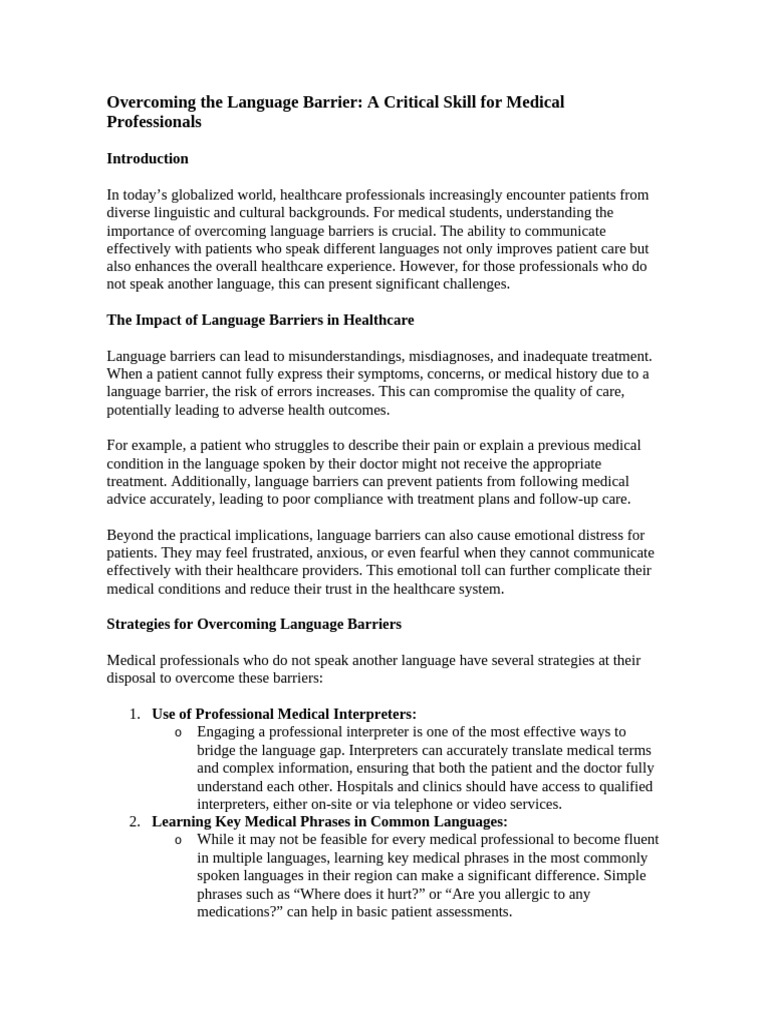 Overcoming The Language Barrier Text 2 August 2024 3b | PDF