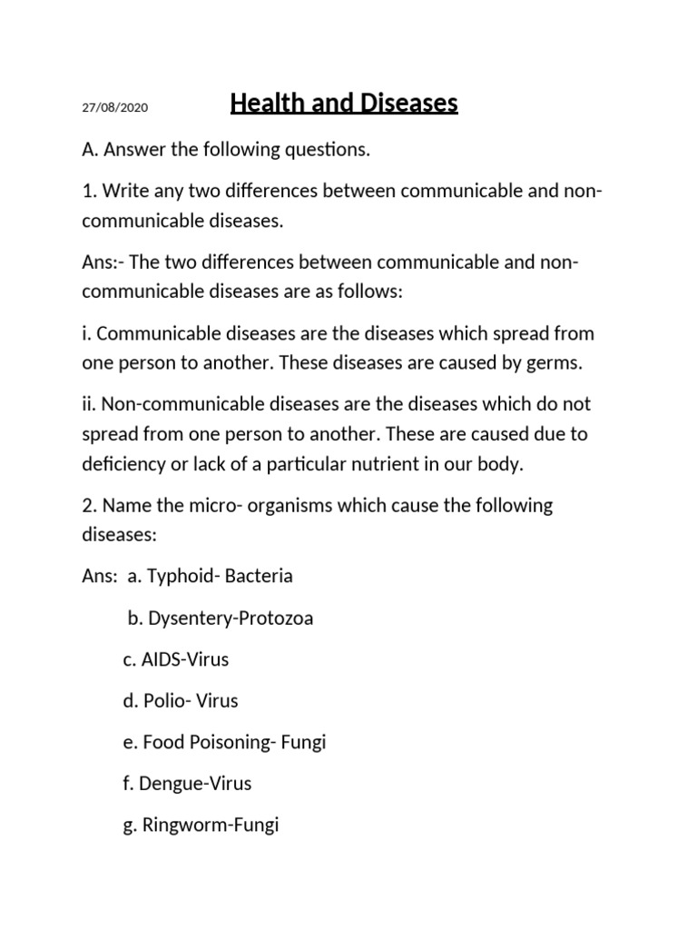 Health and Diseases Class 5 | PDF | Foods | Infection
