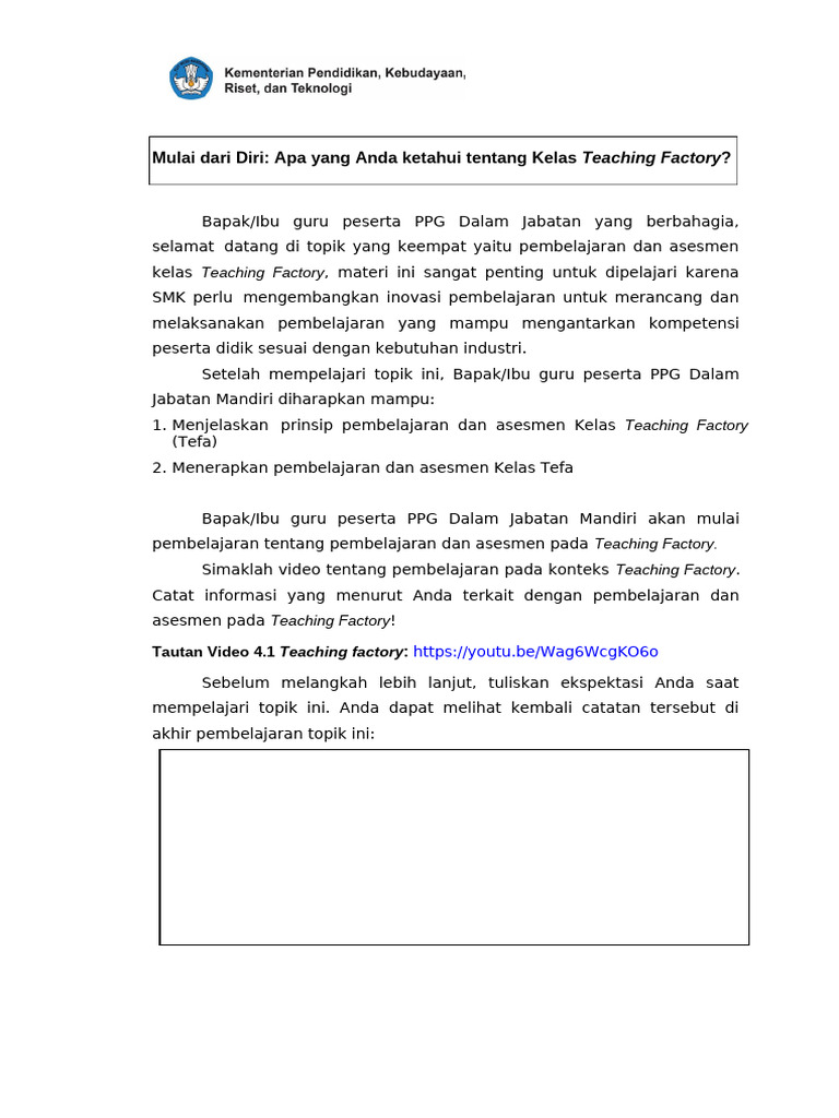 22 PPA - SMK - TOPIK4a - Apa Yang Anda Ketahui Tentang Kelas Teaching Factory | PDF | Karier ...