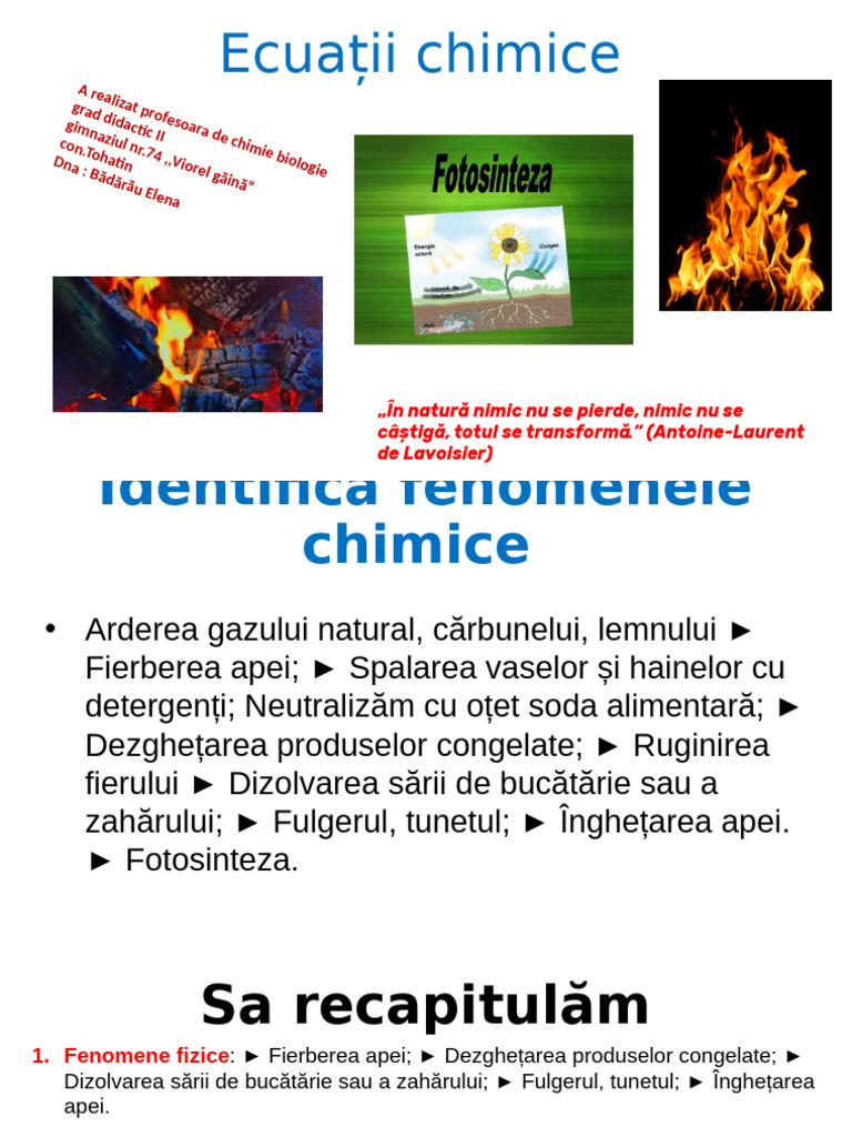 Ecuatii Chimice Proiect Clasa 8 | PDF