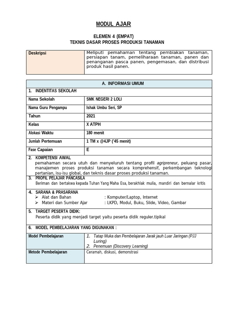 MODUL AJAR Dasar - Dasar Agribisnis Tanaman | PDF | Pengembangan Diri | Sains & Matematika