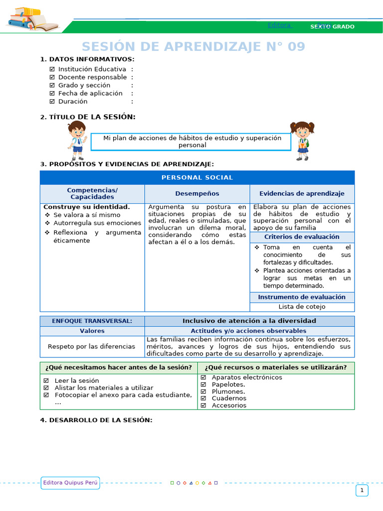Sesiones de Aprendizaje - EDA XI Semana 2 - Editora Quipus Perú | PDF