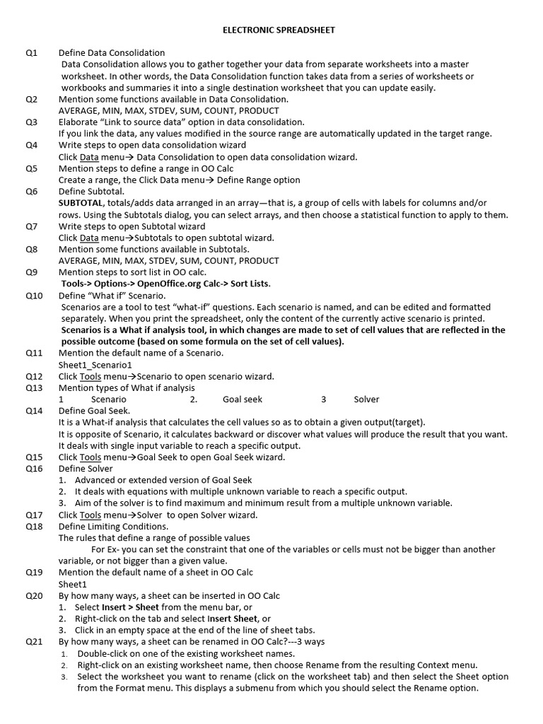 Electronic Spreadsheet Pdf