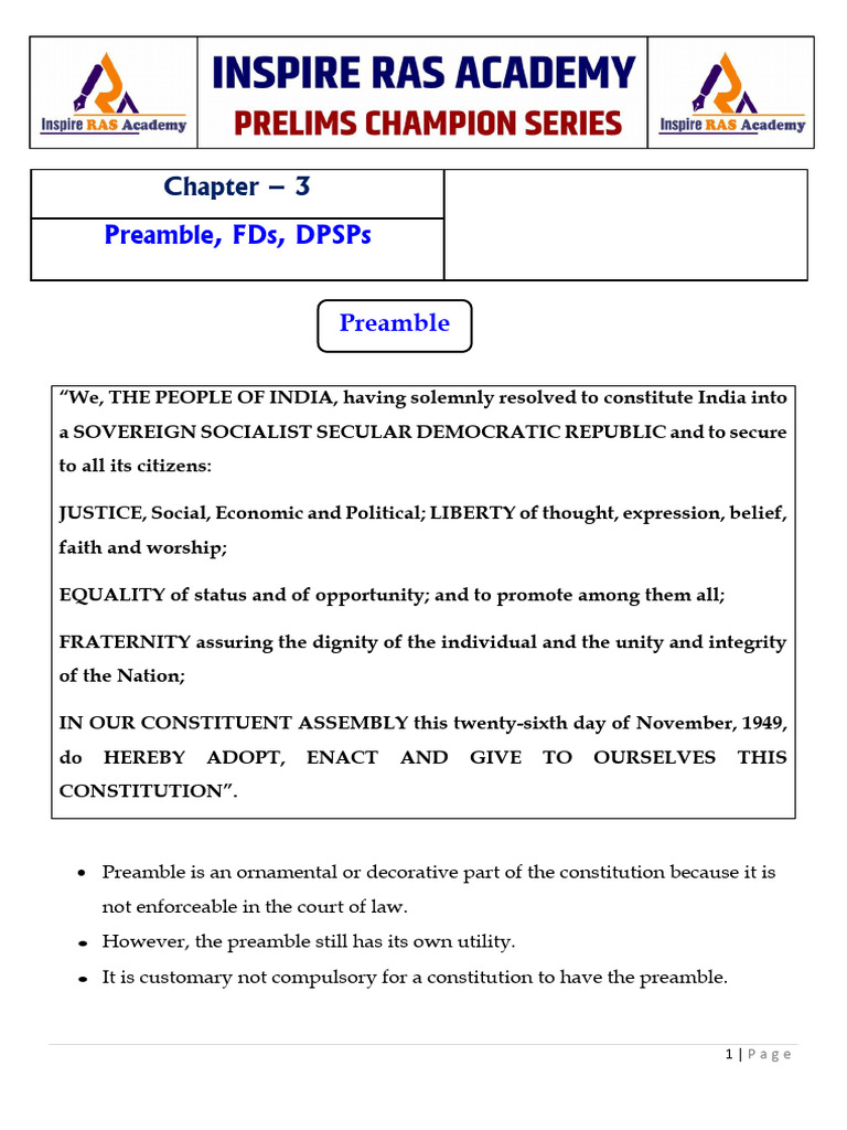Preamble, FDS, DPSPs - English | PDF