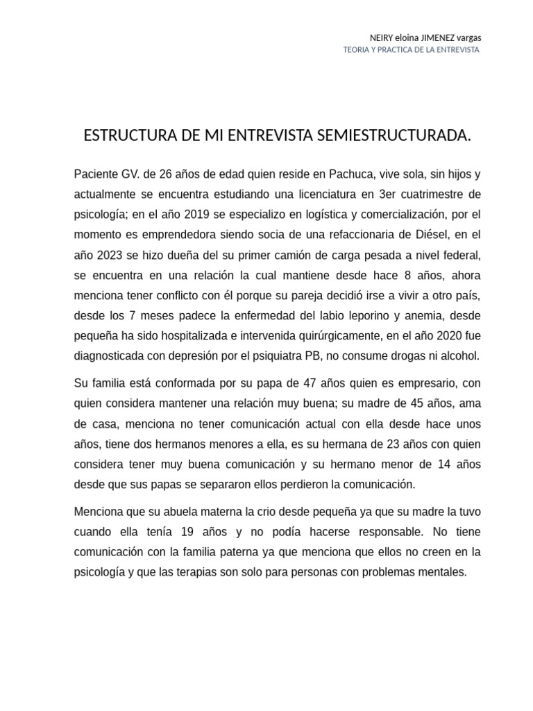 Estructura de Mi Entrevista Semiestructurada | PDF