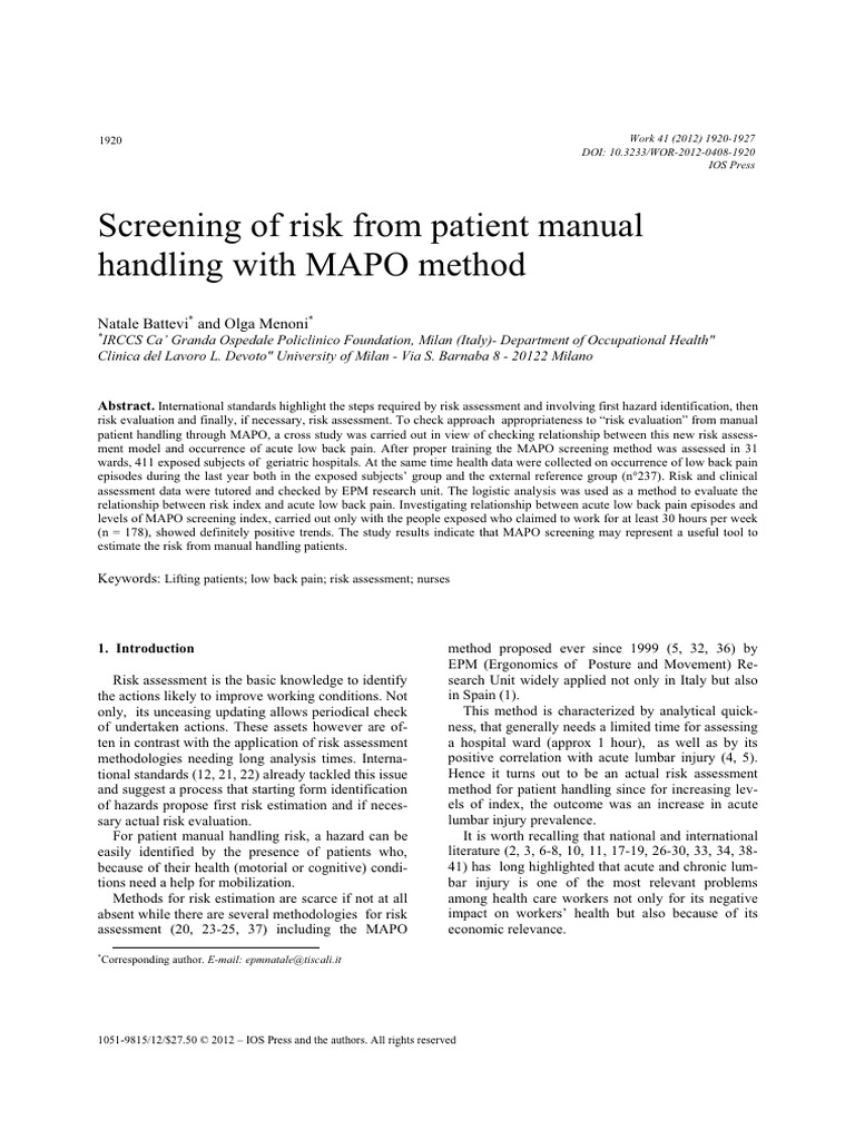 Screening of Risk From Patient Manual Ha | PDF