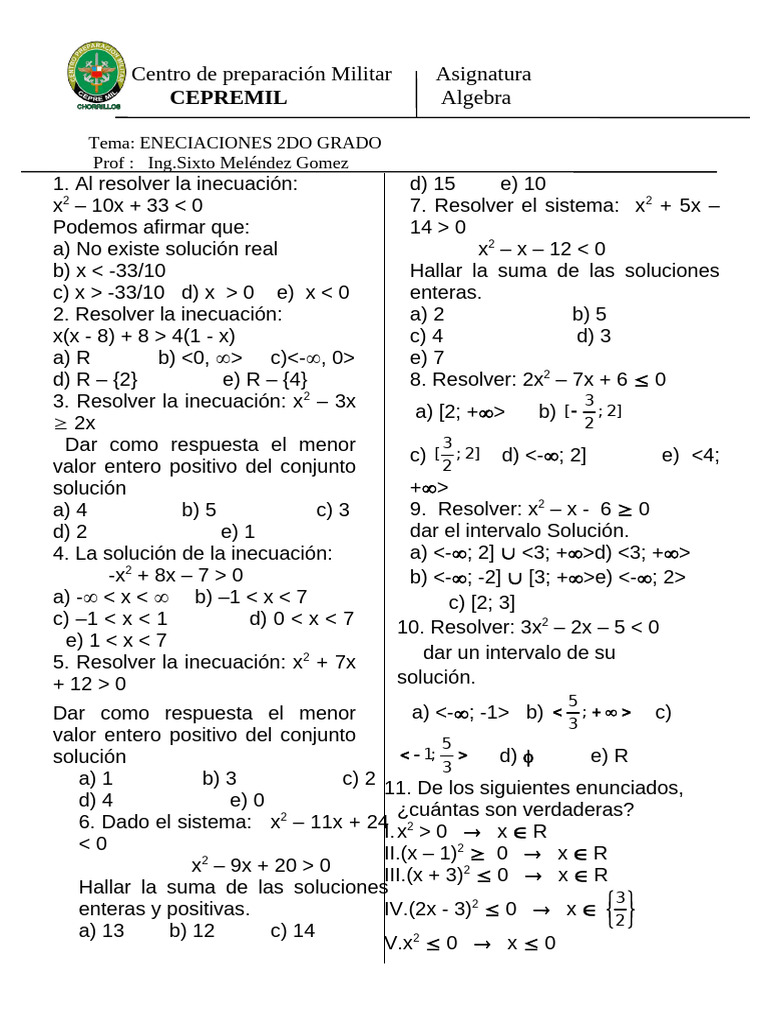 6.inecuacion 2do Grado | PDF