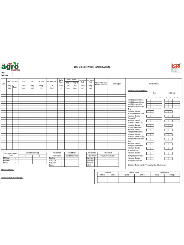 Log Sheet Station Clarification Perhitungan | PDF