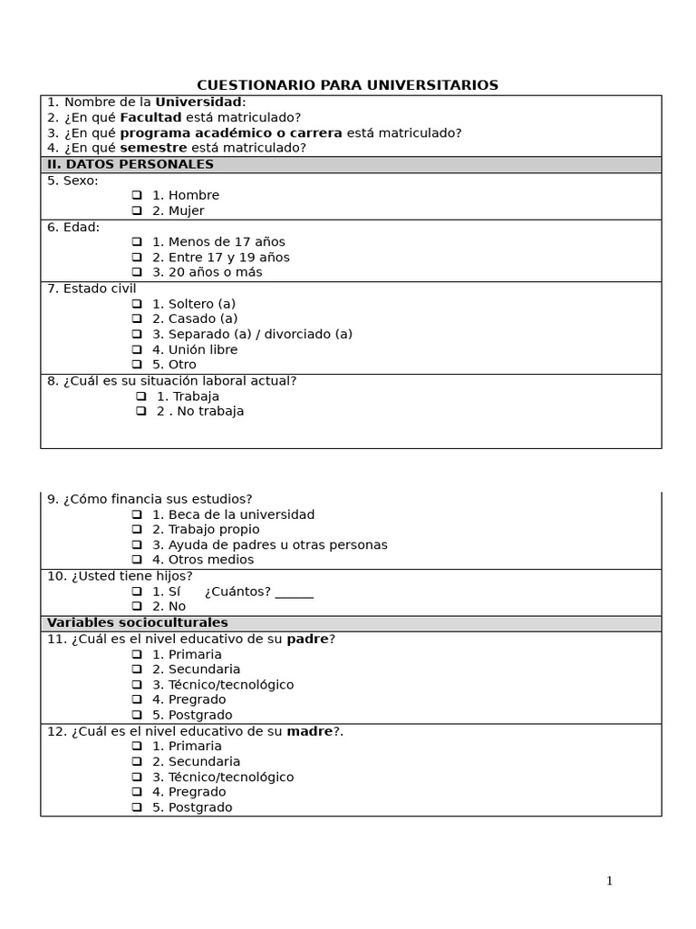 Encuesta Estudiantil | PDF