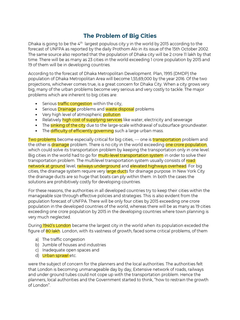 The Problem of Big Cities | PDF
