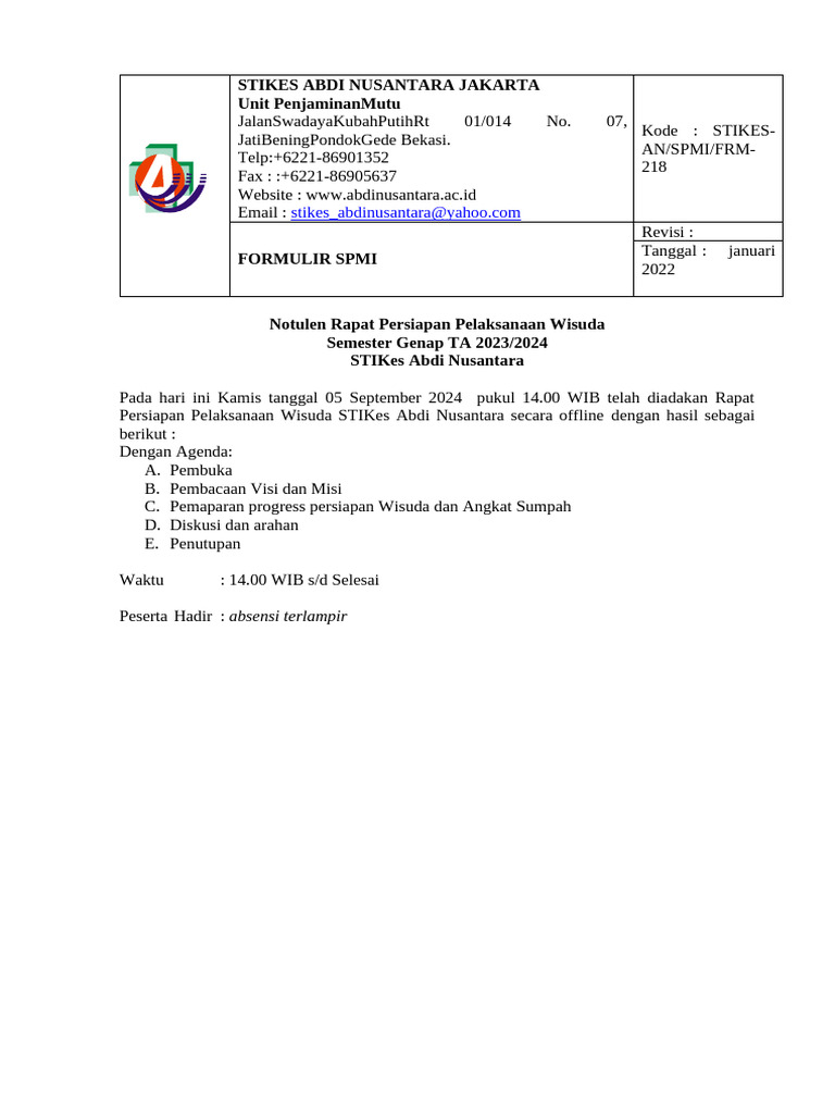 Notulen Rapat Wisuda 23-24 GNP | PDF