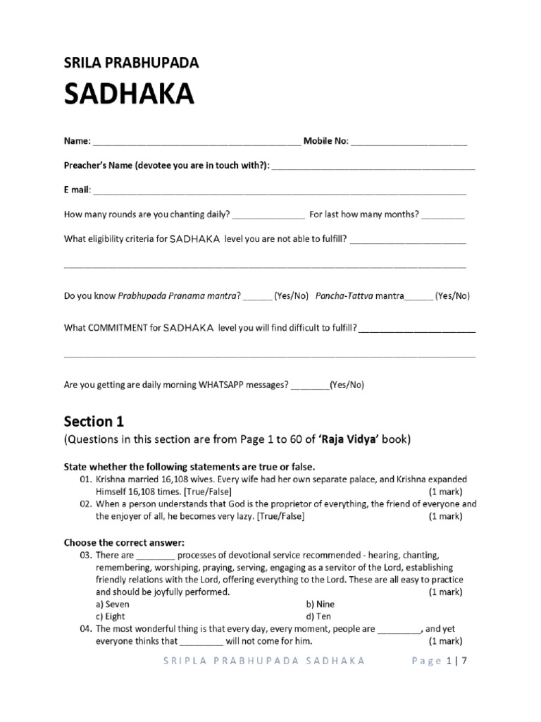 03-Sadhaka Answering Sheet | PDF