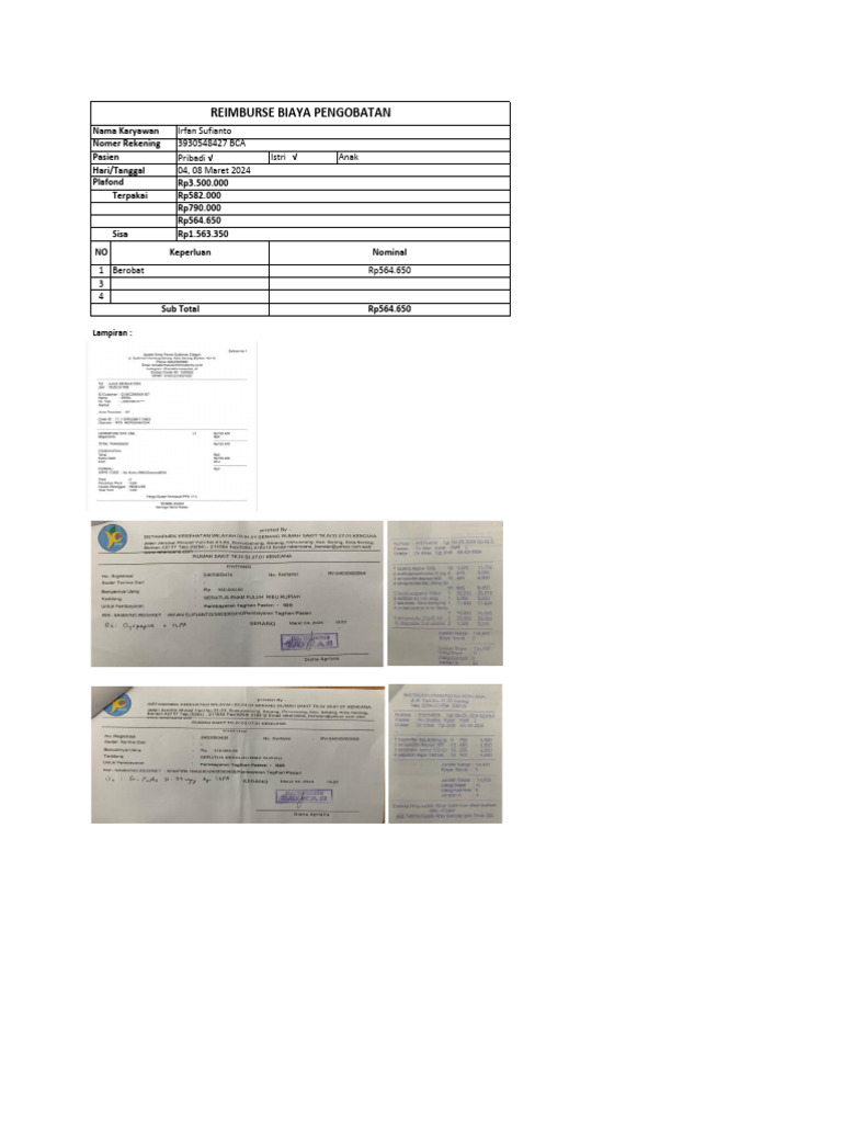 Reimburse Biaya Pengobatan Irfan 12.03 | PDF