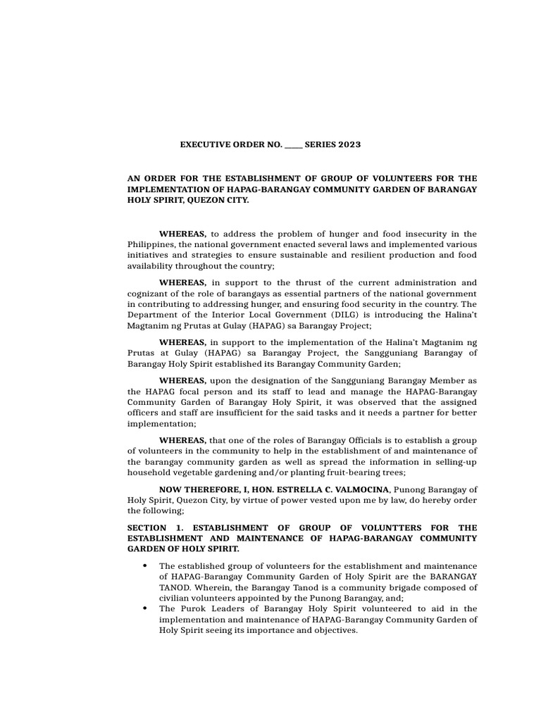 EXECUTIVE ORDER - Group Hapag | PDF