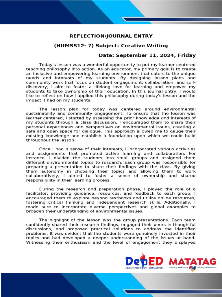 REFLECTION JOURNAL ENTRY | PDF