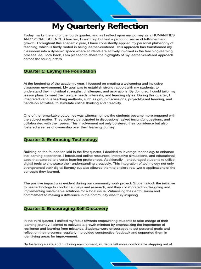 Quarterly Reflection | PDF