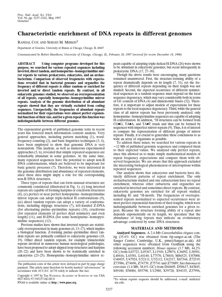 ENRICHMENT OF REPEATS Cox1997 | PDF