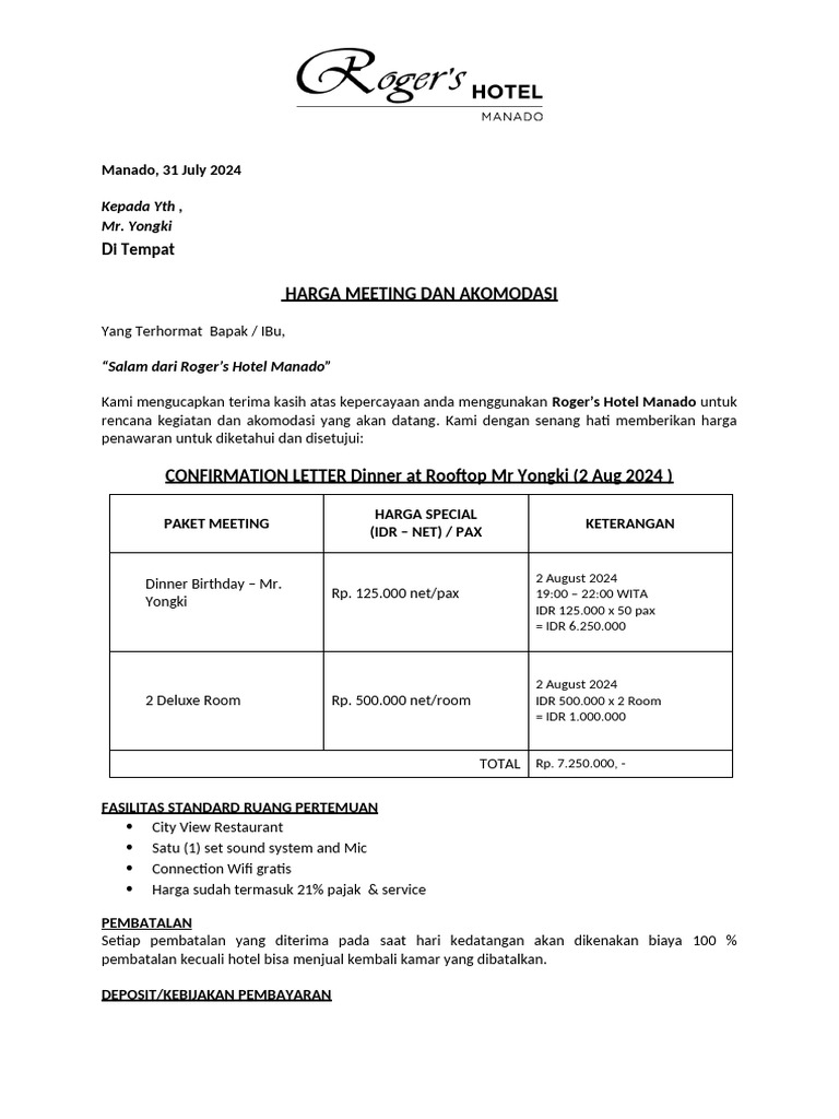 CL MR Yongki Dinner Birthday 2 Aug | PDF