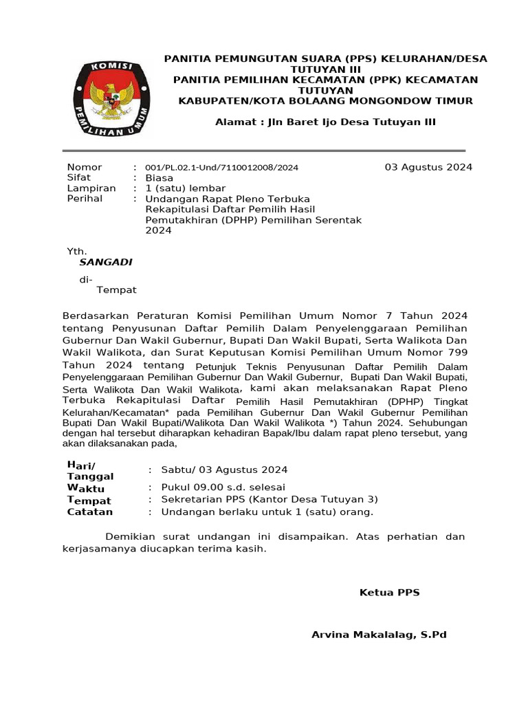 Undangan DPHP PPS PPK (Sangadi) | PDF