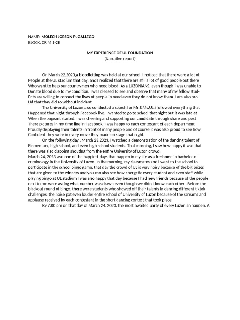 Narrative Report | PDF