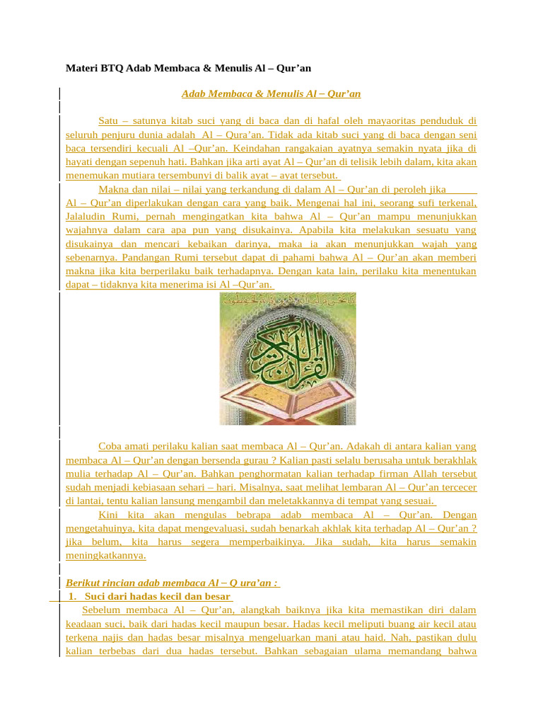 Materi BTQ Adab Membaca | PDF | Quran | Self-Improvement