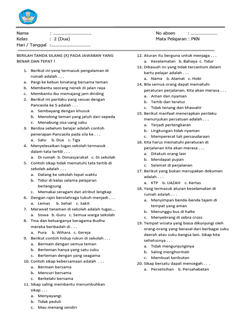 Soal PAS SEMESTER 2 KELAS 2 | PDF